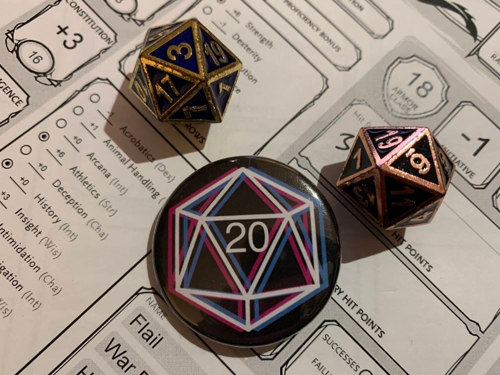 3D Style D20 Dice Badge Pin 38mm - Etsy