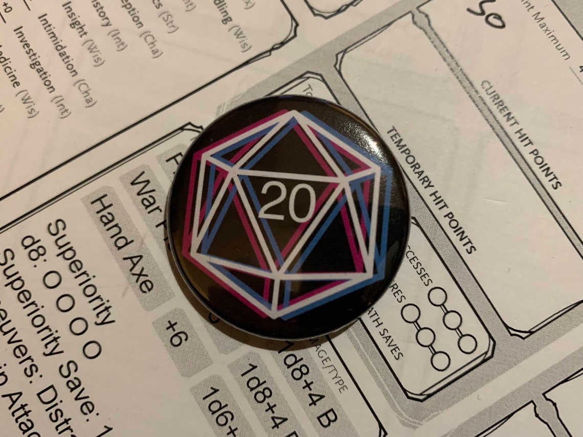 3D Style D20 Dice Badge Pin 38mm - Etsy