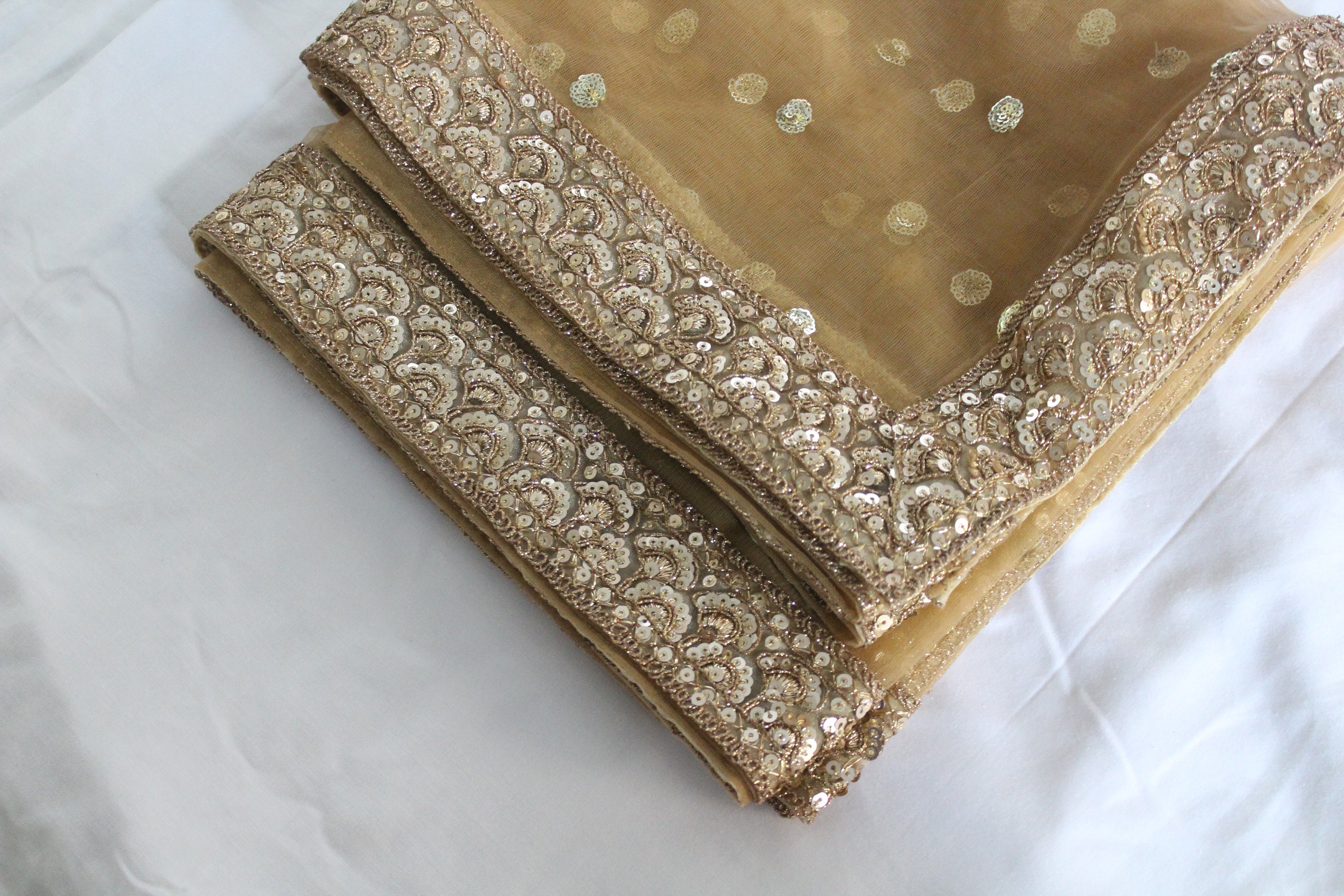 Bridal Gold Net Dupatta With Golden Sequins Motifs Gold Net - Etsy ...