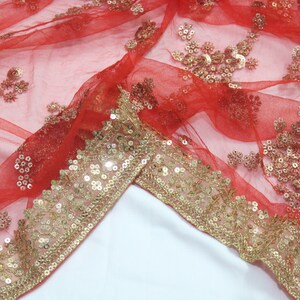 Red Bridal Net Dupatta With Golden Sequins Motifs Red - Etsy