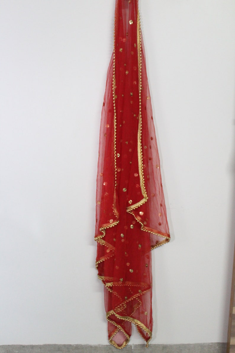 Red Net Dupatta With Golden Sequins Motifs Gold Border Net - Etsy