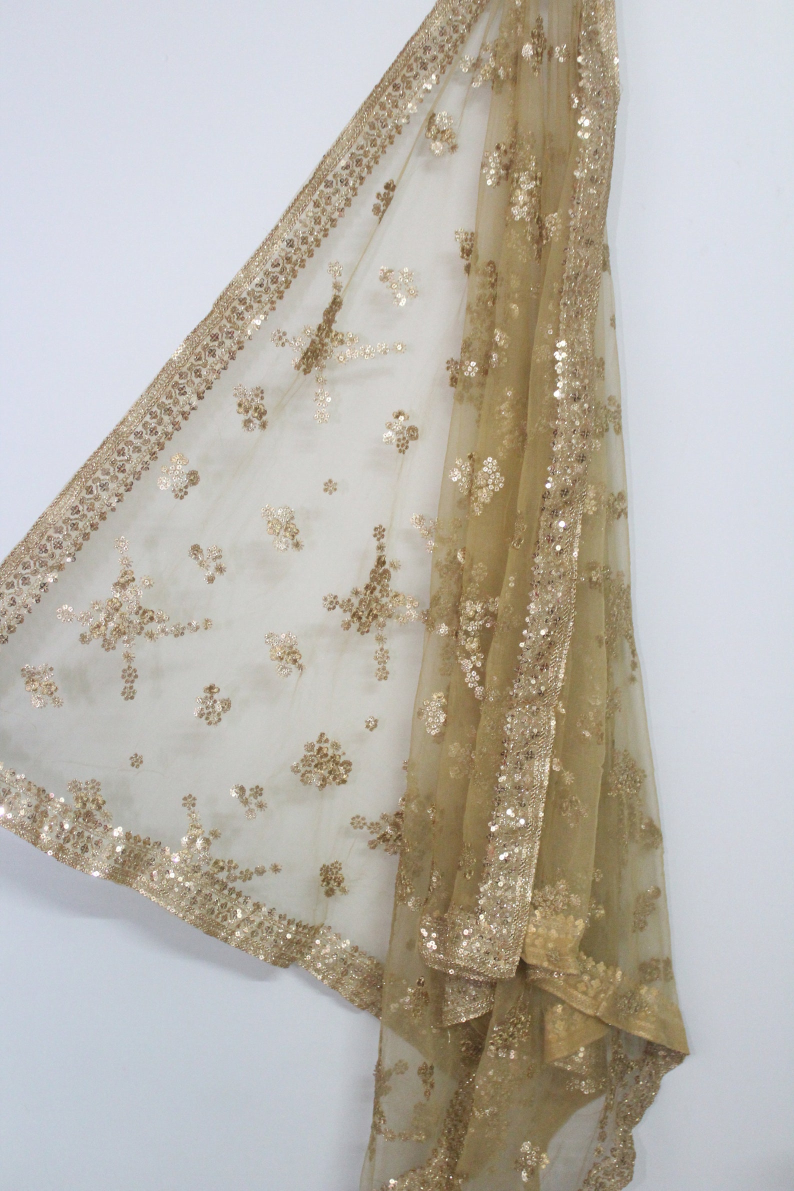 Gold Net Dupatta With Golden Sequins Motifs Gold Net Dupatta - Etsy