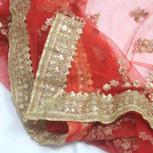 Red Bridal Net Dupatta With Golden Sequins Motifs Red - Etsy