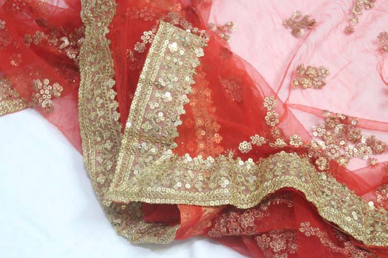 Red Bridal Net Dupatta With Golden Sequins Motifs Red - Etsy