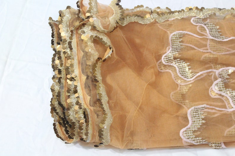 Peach Net Dupatta With Golden Sequins Motifs Gold Border Net - Etsy