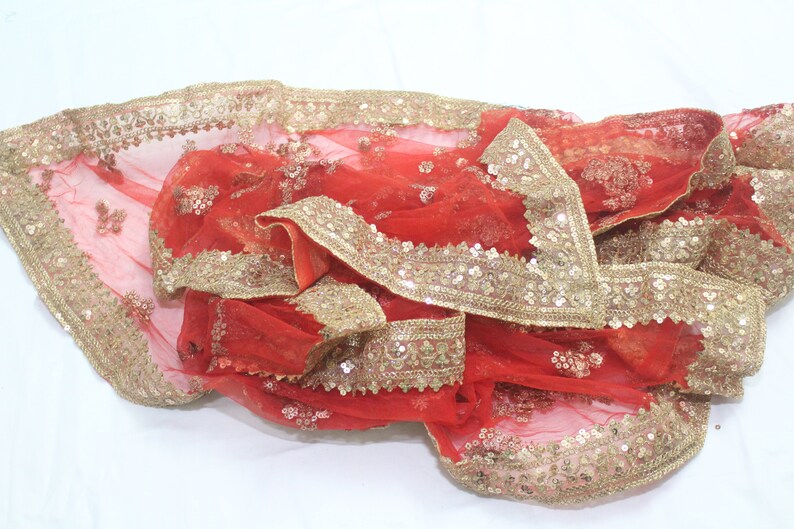 Red Bridal Net Dupatta With Golden Sequins Motifs Red - Etsy