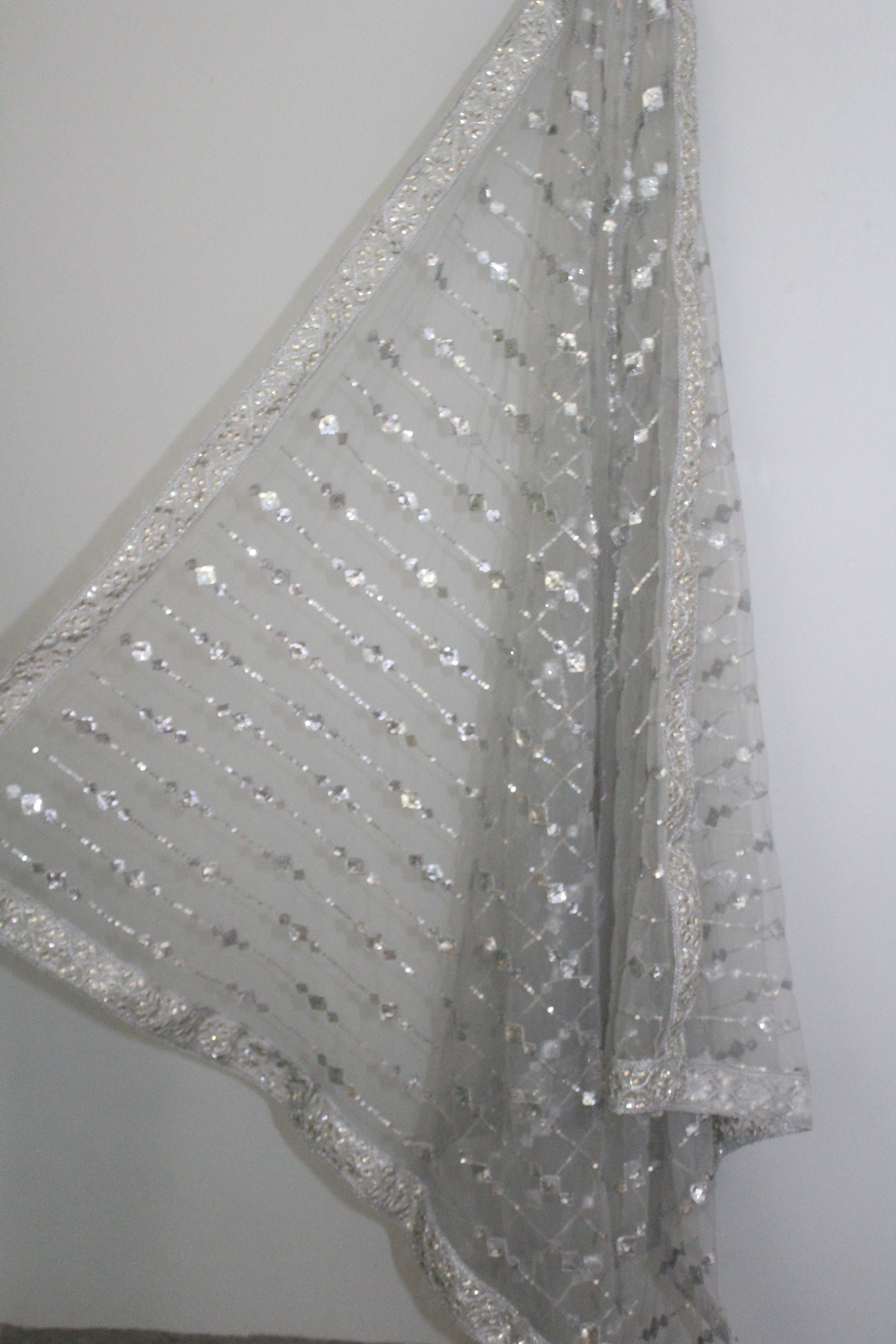 Silver Embroidery Dupatta Silver sequins dupatta Grey | Etsy