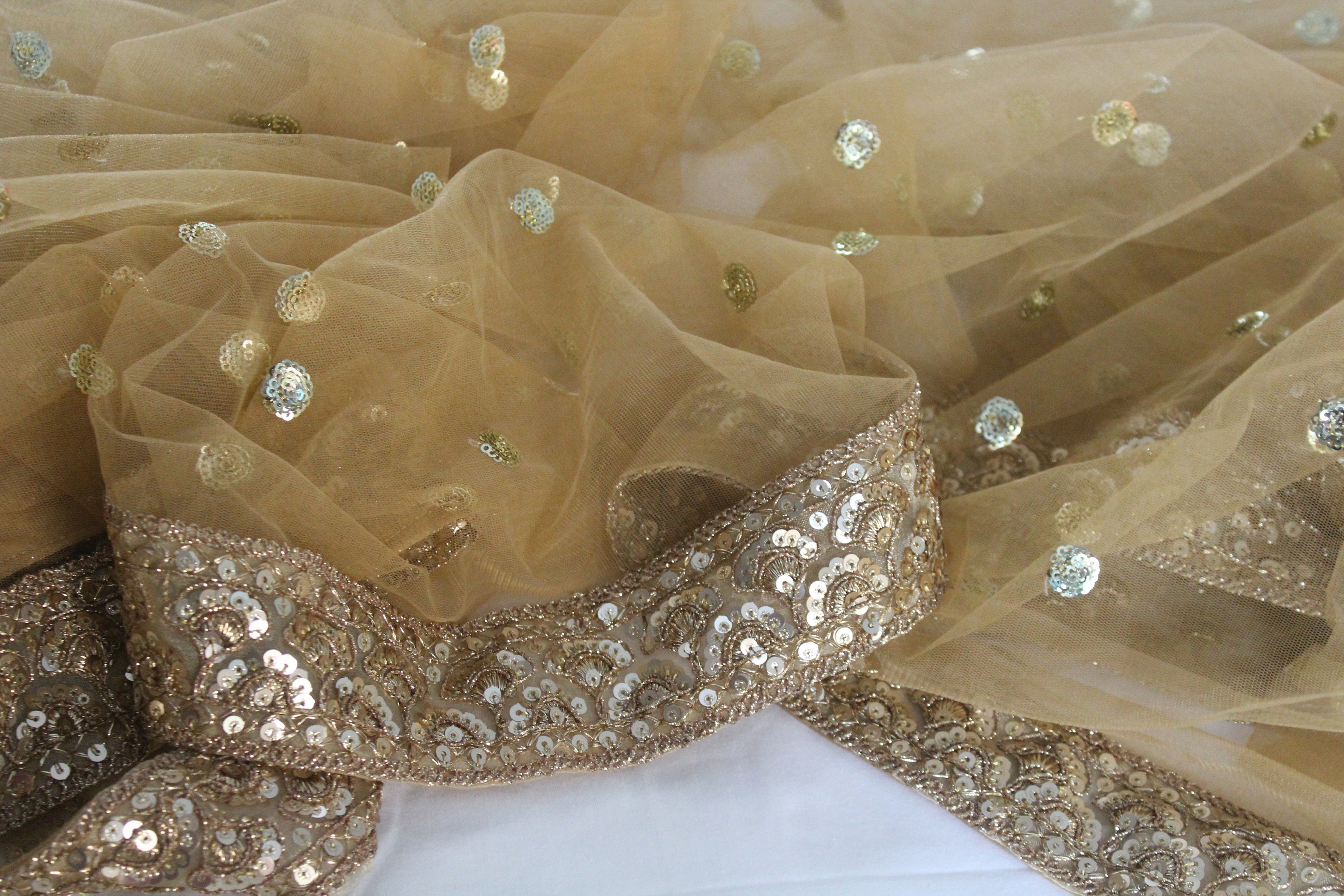 Bridal Gold Net Dupatta With Golden Sequins Motifs Gold Net - Etsy ...