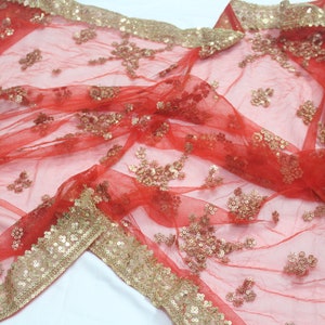 Red Bridal Net Dupatta With Golden Sequins Motifs Red - Etsy