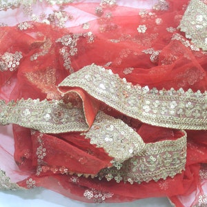 Red Bridal Net Dupatta With Golden Sequins Motifs Red - Etsy
