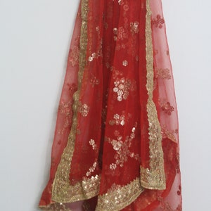 Red Bridal Net Dupatta With Golden Sequins Motifs Red - Etsy