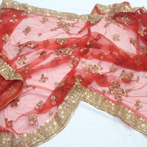 Red Bridal Net Dupatta With Golden Sequins Motifs Red - Etsy