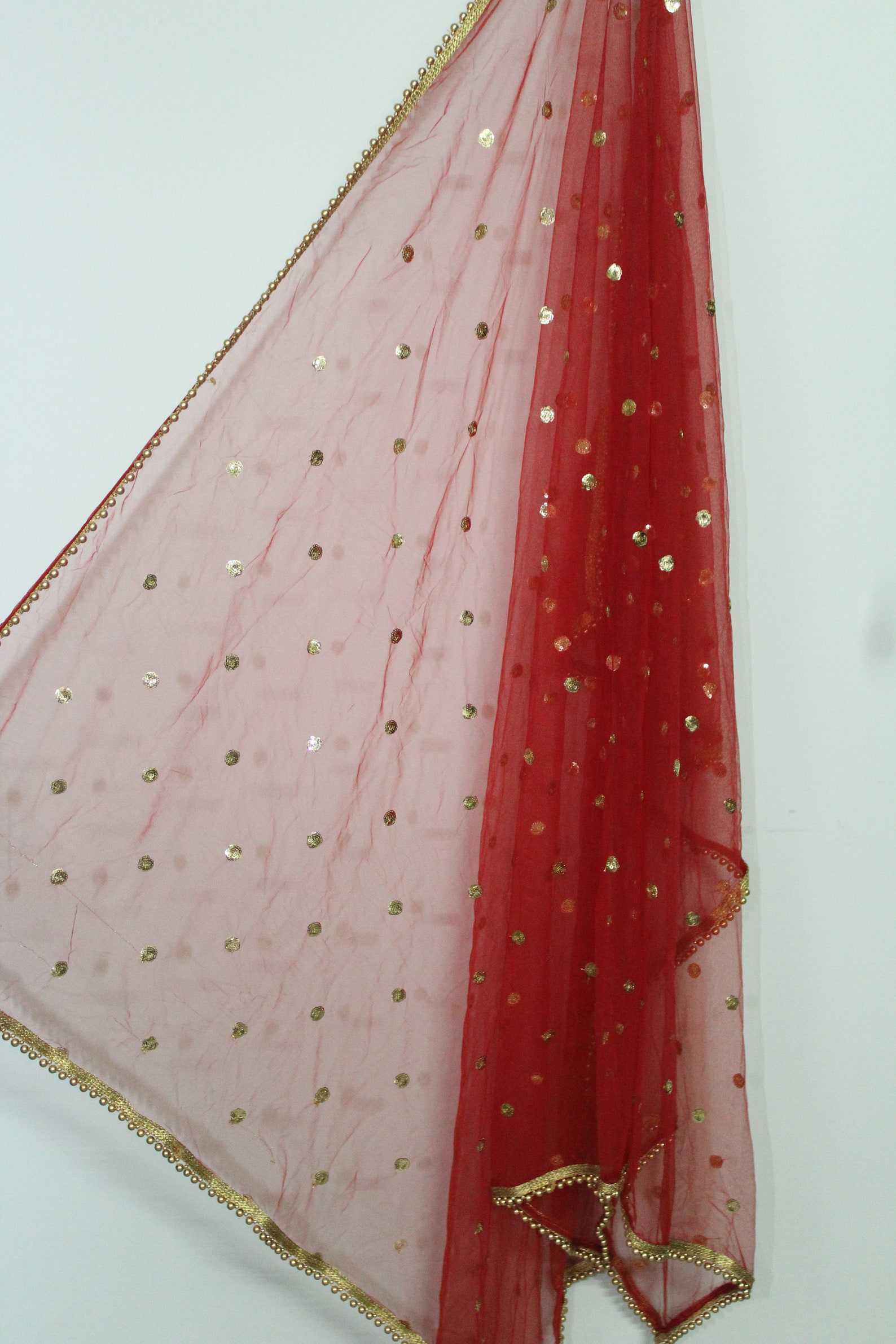 Red Net Dupatta With Golden Sequins Motifs Gold Border Net - Etsy