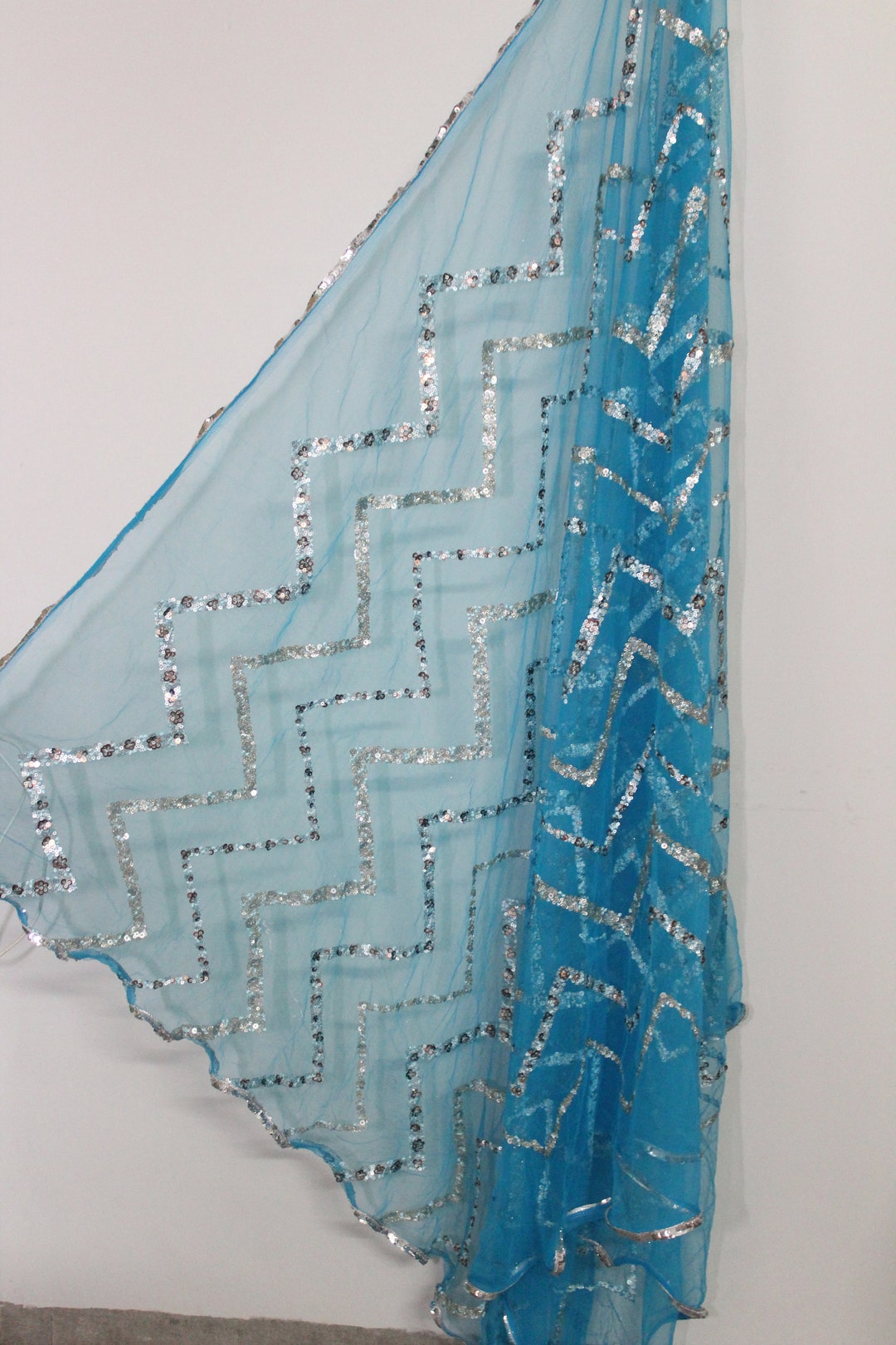 Blue Dupatta, Indian Dupatta, Dupatta With Geometric Pattern, Net ...