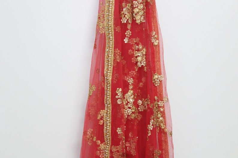 Red Bridal Net Dupatta with Golden Sequins Motifs Red | Etsy
