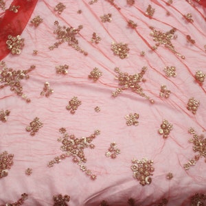Red Bridal Net Dupatta With Golden Sequins Motifs Red - Etsy