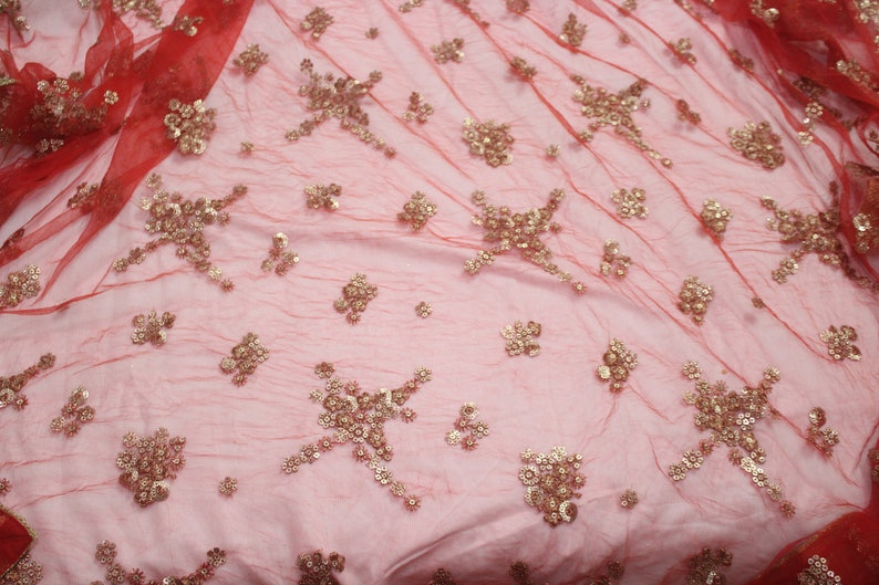 Red Bridal Net Dupatta With Golden Sequins Motifs Red - Etsy