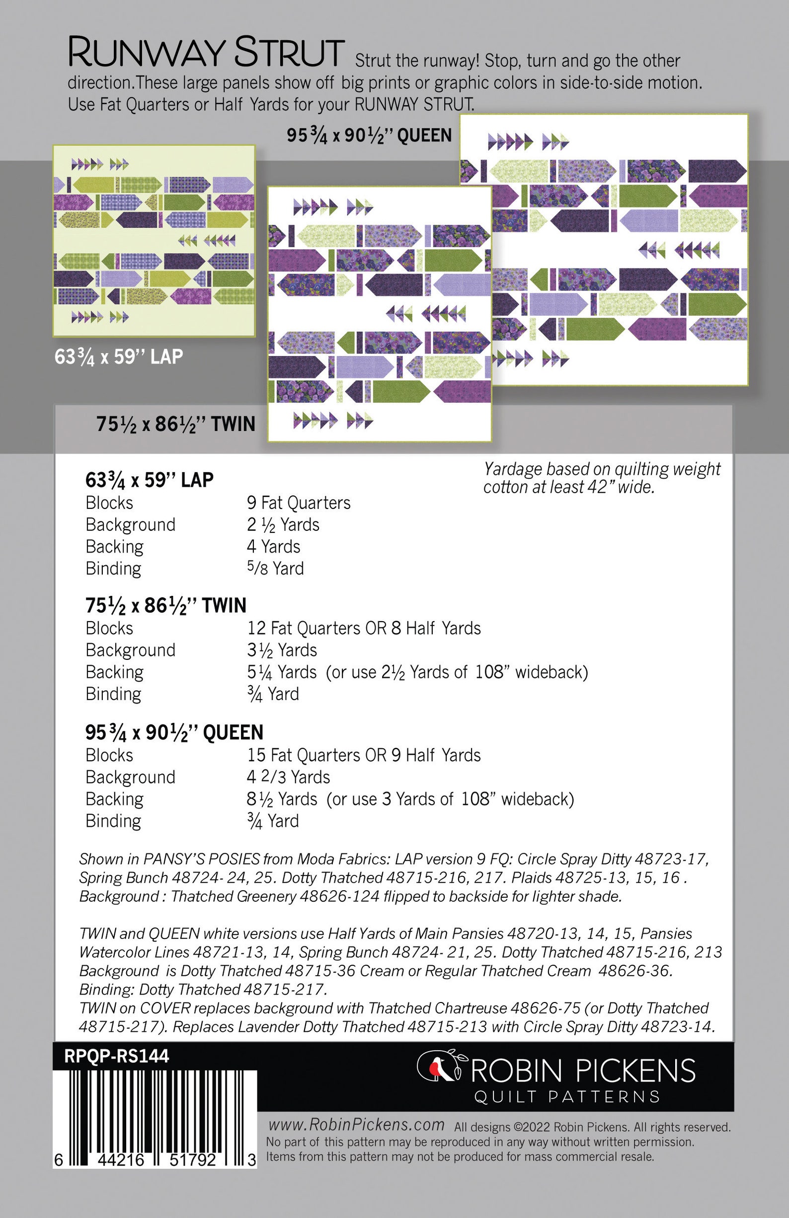 RUNWAY STRUT Digital Pdf Quilt Pattern From Robin Pickens, in Lap, Twin ...