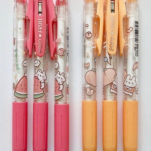 Popo Fruit Bear N Bunny Cute Kawaii 0.5mm Black Gel Ink Clicker Pens ...