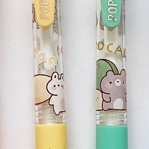 Popo Fruit Bear N Bunny Cute Kawaii 0.5mm Black Gel Ink Clicker Pens ...