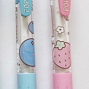 Popo Fruit Bear N Bunny Cute Kawaii 0.5mm Black Gel Ink Clicker Pens ...