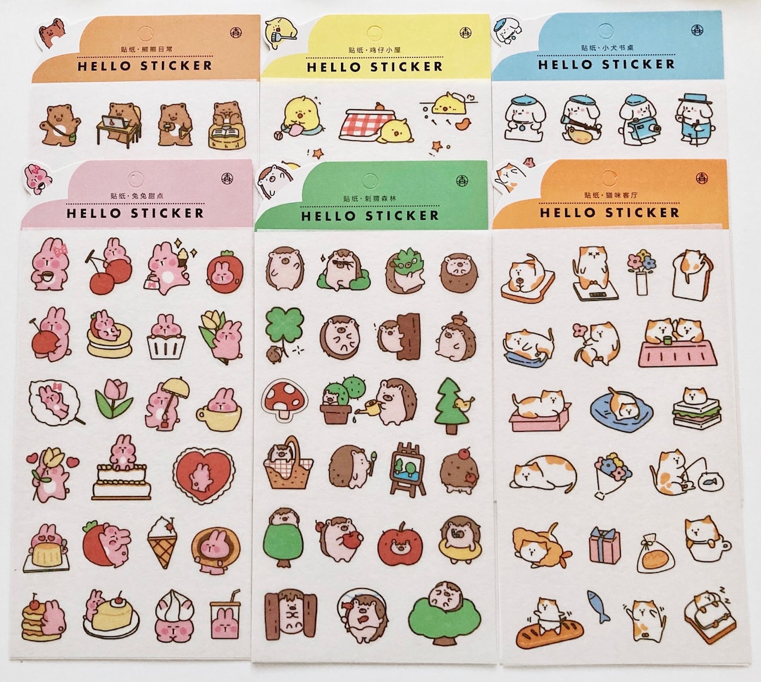 Hello Funny Dog Cat Hedgehog Chick Cute Kawaii Kitsch Delicate Paper ...