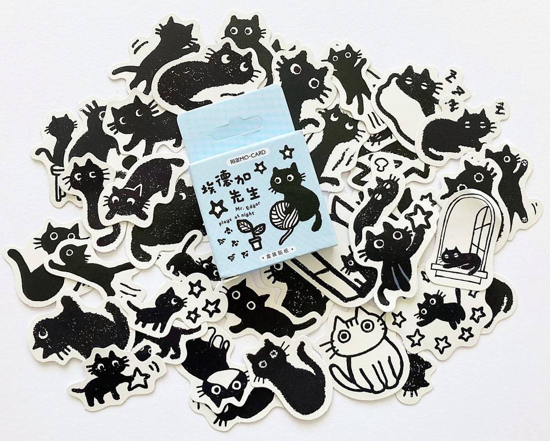 Mr Edgar Plays at Night Cat Cute Kawaii Kitsch Box of Paper Stickers - Etsy