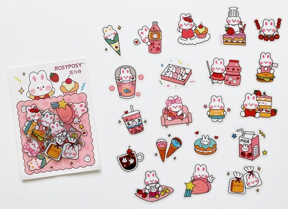 Rosy Posy Bunny Rabbit Cute Kawaii Kitsch Stickers | Etsy