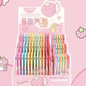 Popo Fruit Bear N Bunny Cute Kawaii 0.5mm Black Gel Ink Clicker Pens ...