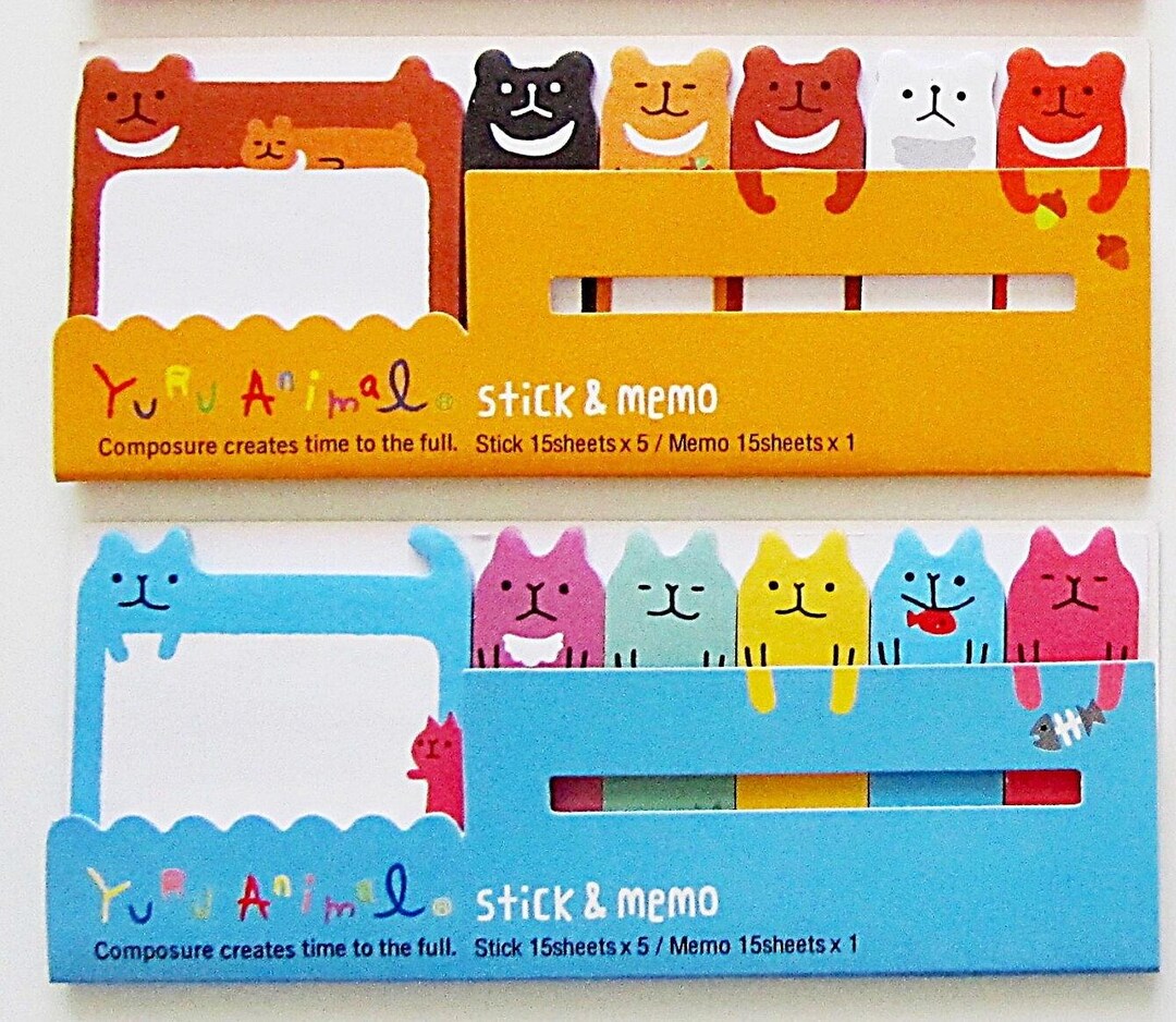 Yuru Cat Bear Caterpillar Animals Cute Kawaii Kitsch Pack Sticky Notes ...