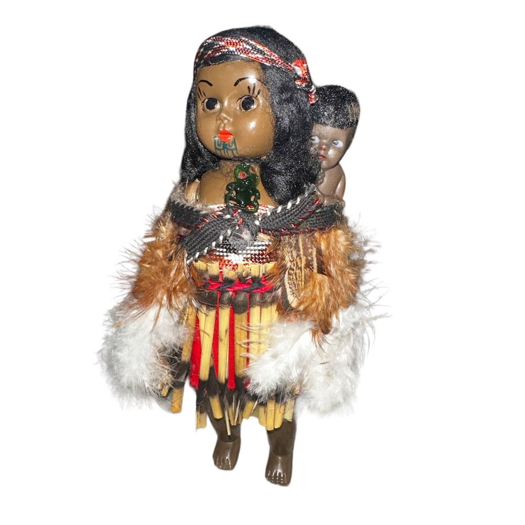 Vintage New Zealand Maori Collector Doll With Baby Papoose 8 Sleepy ...
