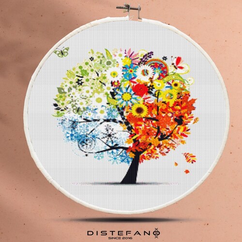 FOUR SEASONS Tree Cross Stitch Pattern PDF Embroidery Chart - Etsy