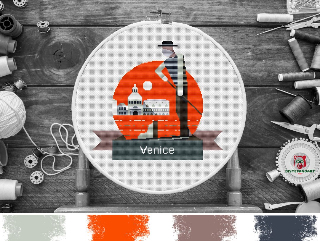 ITALY VENICE Cross Stitch Pattern PDF, Modern Embroidery Italy Gondola ...