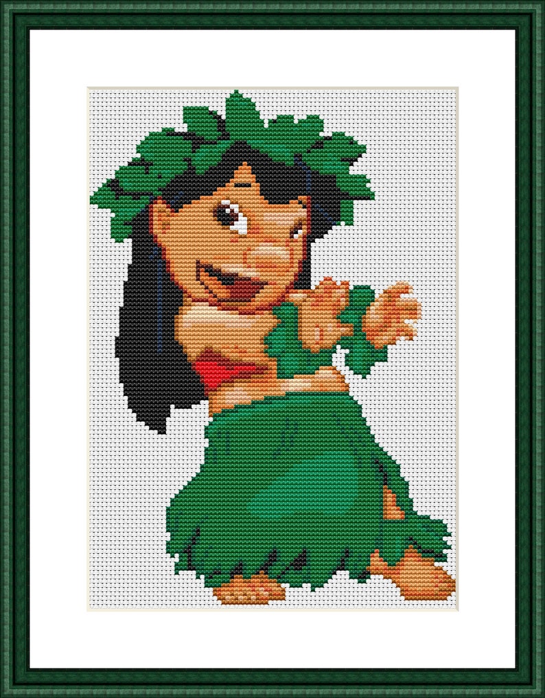 LILO Hawaiian Girl Cross Stitch Pattern PDF, Embroidery Chart Cute ...