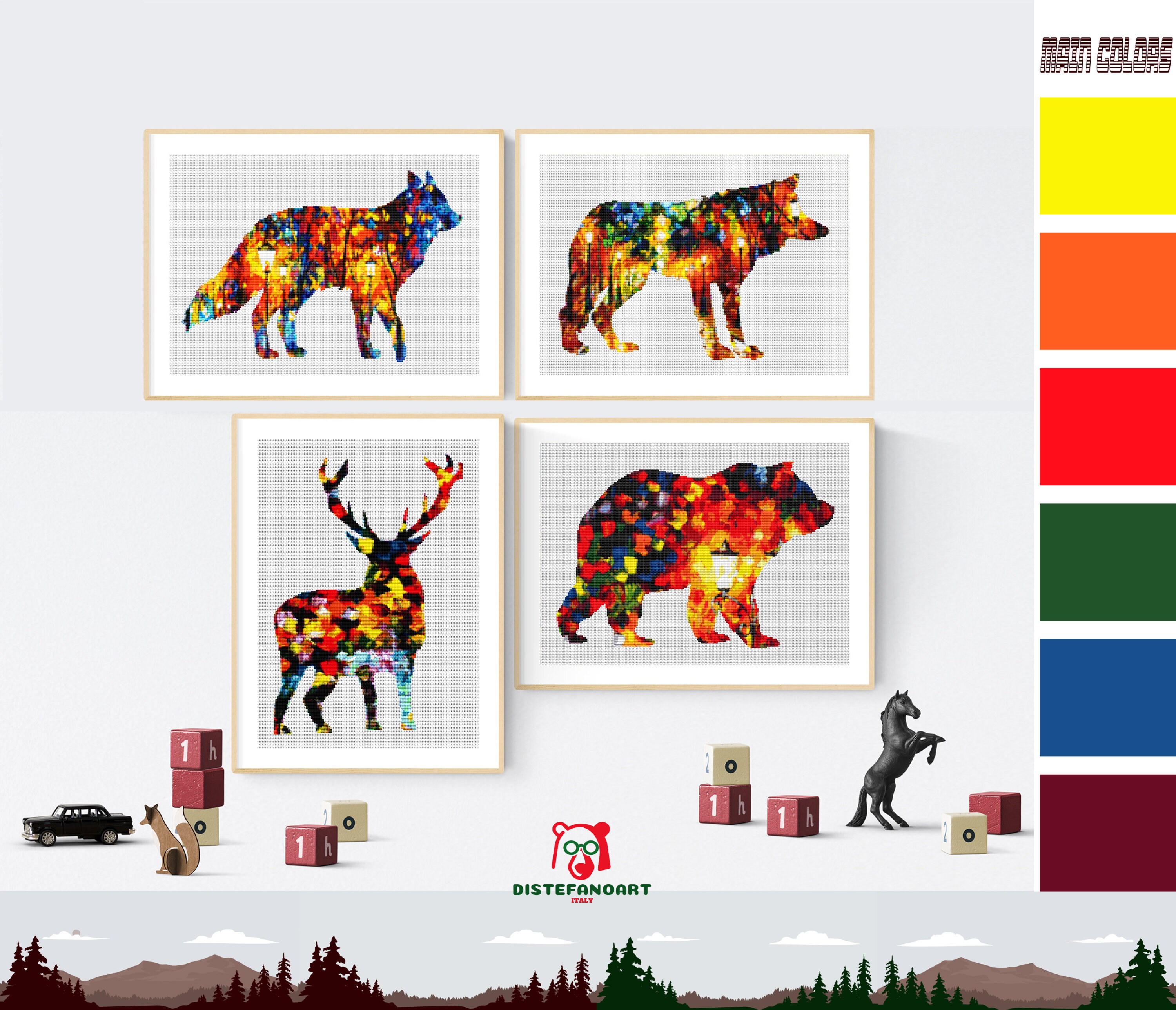 WOODLAND ANIMALS Cross Stitch Pattern PDF Set Wild Bear Fox | Etsy