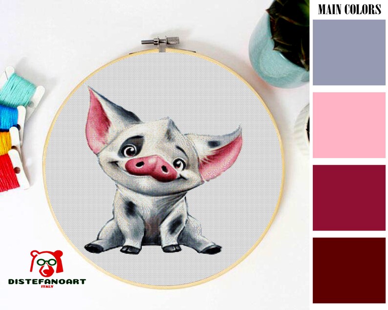 PUA the Pig Cross Stitch Pattern PDF Embroidery Chart Cute - Etsy