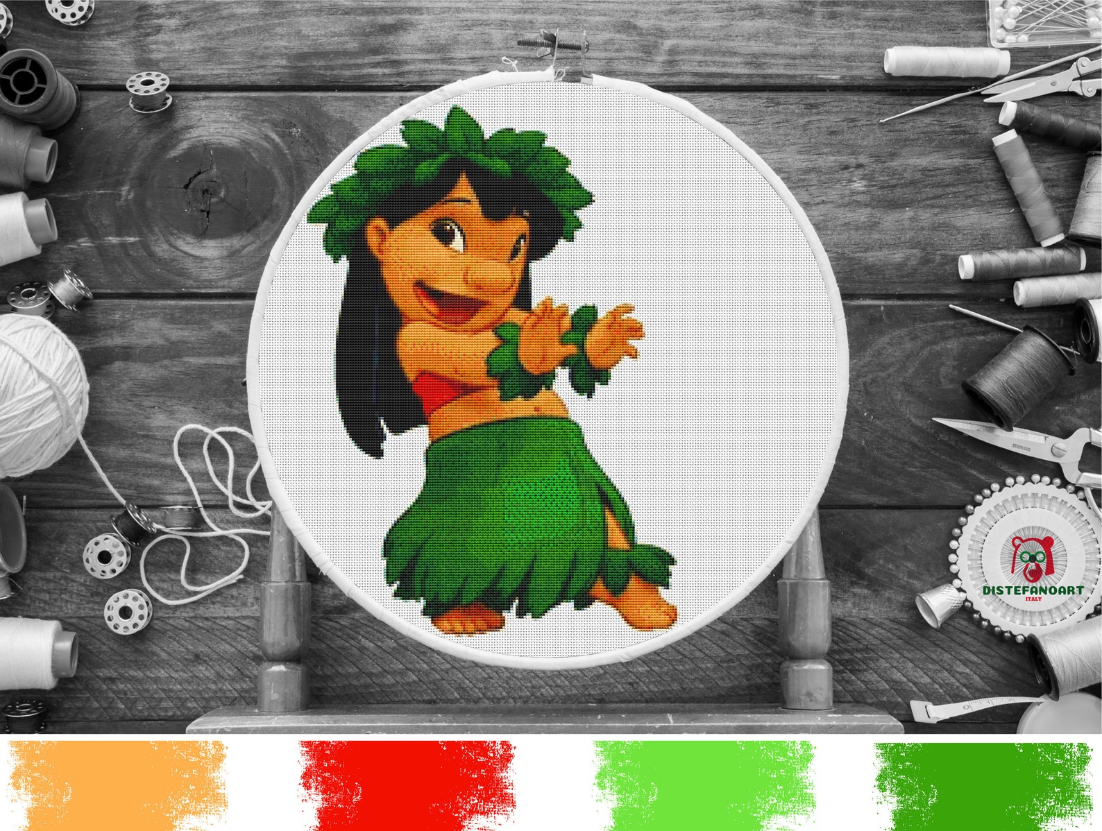 LILO Hawaiian Girl Cross Stitch Pattern PDF, Embroidery Chart Cute ...