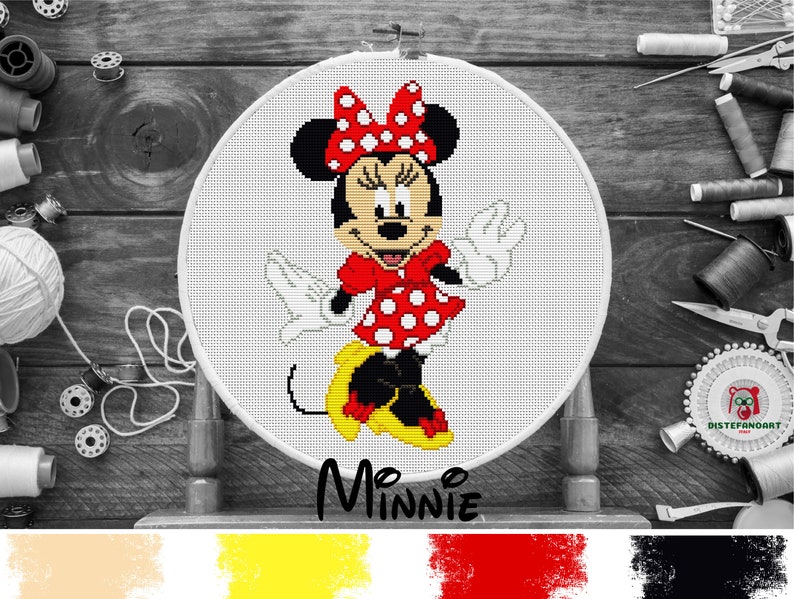 MINNIE MOUSE In Red Cross Stitch Pattern PDF Embroidery Chart | Etsy