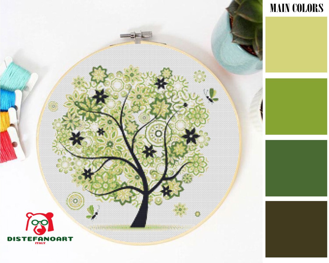 AUTUMN TREE Cross Stitch Pattern PDF, Embroidery Chart Cute Wall Decor ...