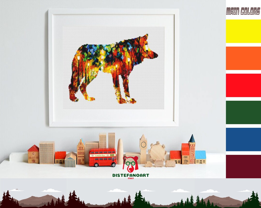 WOLF Cross Stitch Pattern PDF, Wild Animal Modern Embroidery Chart ...