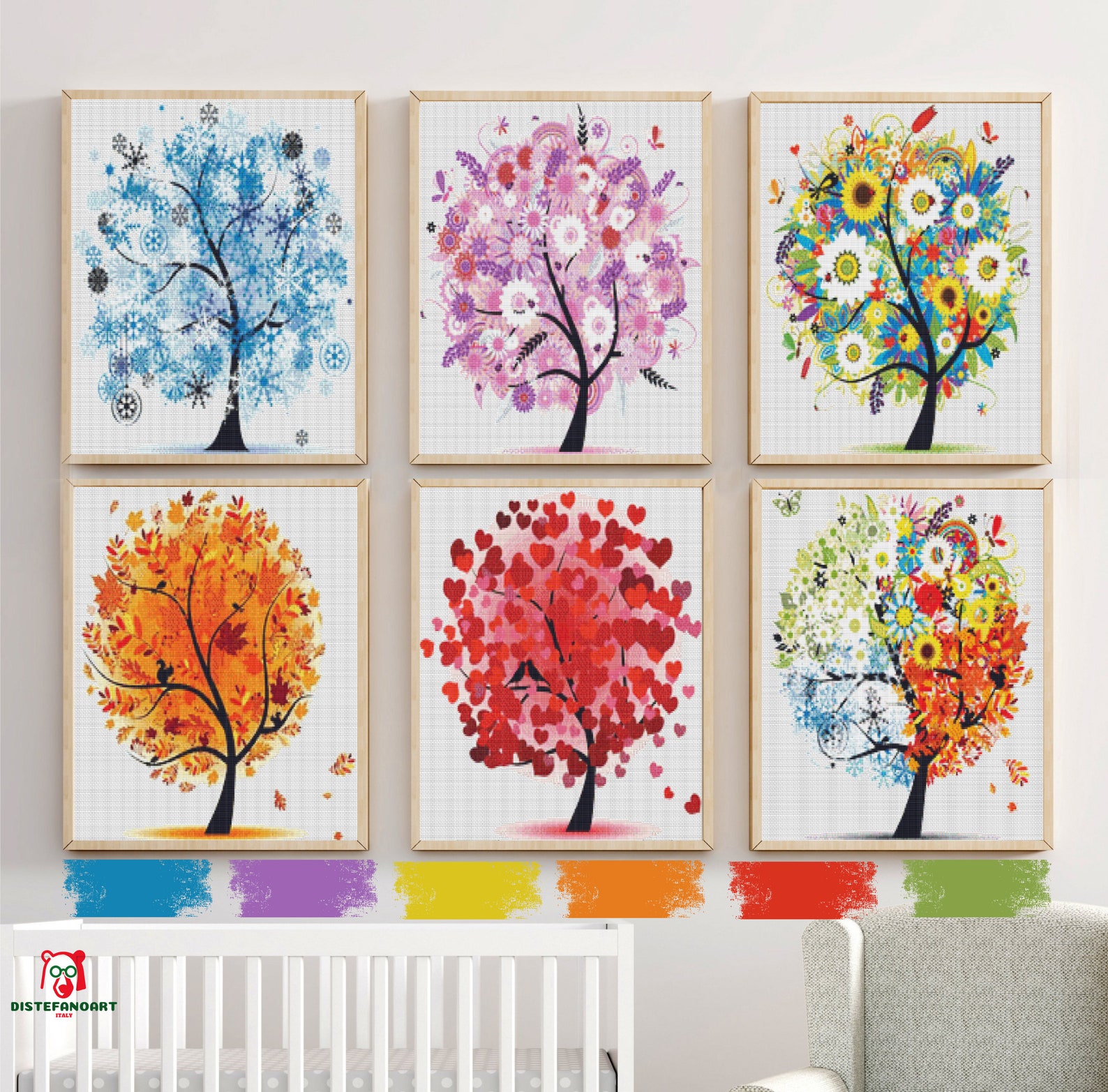 TREE Cross Stitch Pattern PDF 6 Pcs Set Four Seasons Tree | Etsy