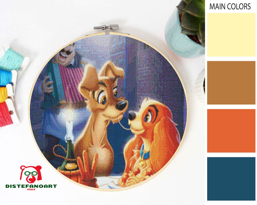 LADY and the TRAMP Cross Stitch Pattern PDF, Embroidery Chart, Cute ...