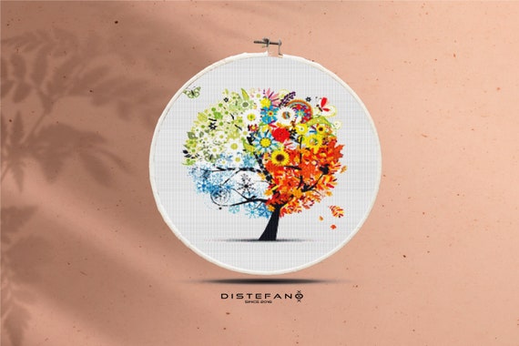 FOUR SEASONS Tree Cross Stitch Pattern PDF Embroidery Chart - Etsy
