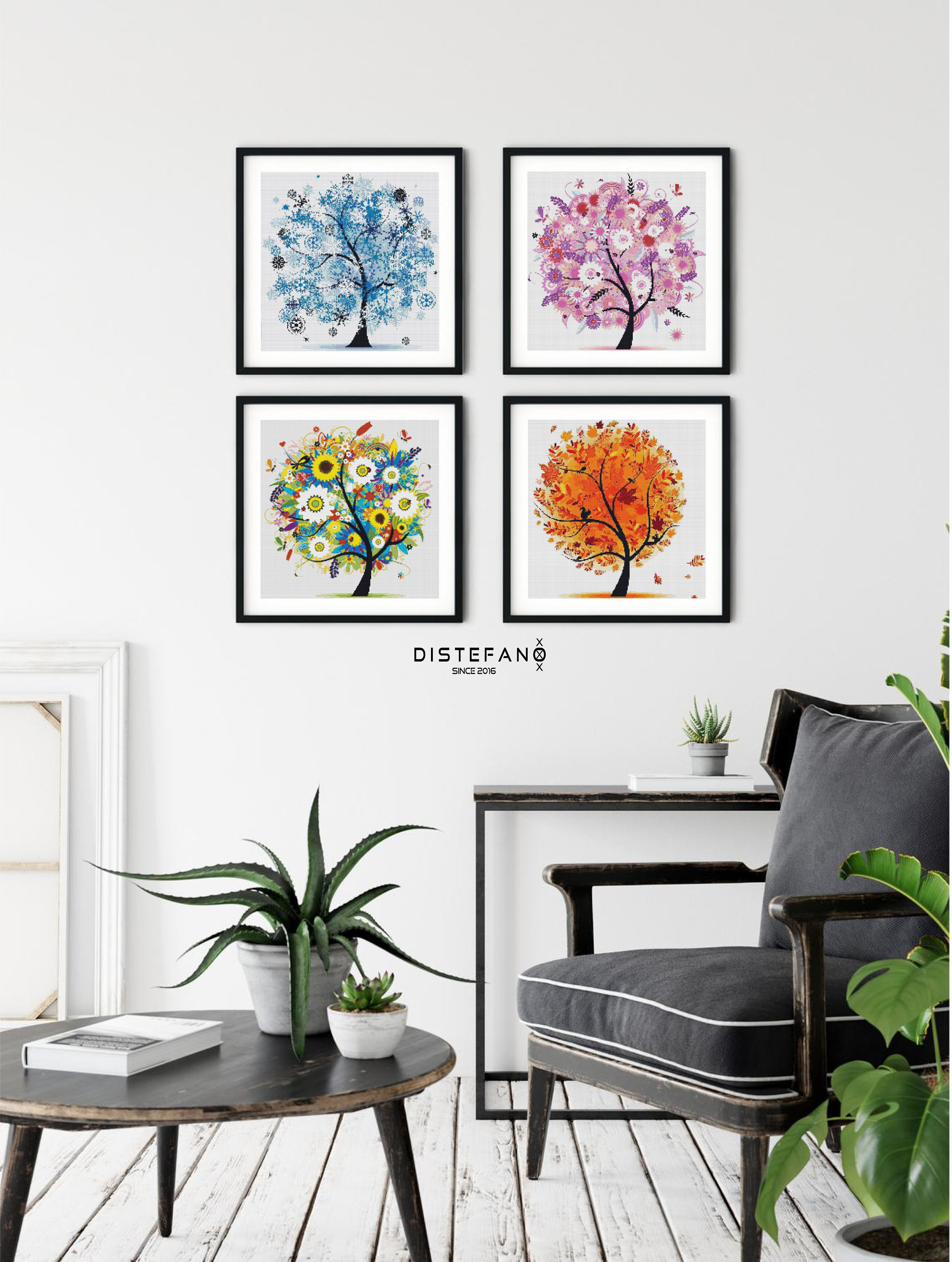 TREE Cross Stitch Pattern PDF Set, Four Seasons Tree Bundle, Winter ...