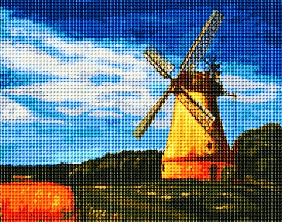 WINDMILL Cross Stitch Pattern Pdf, Modern Embroidery Decor Landscape ...