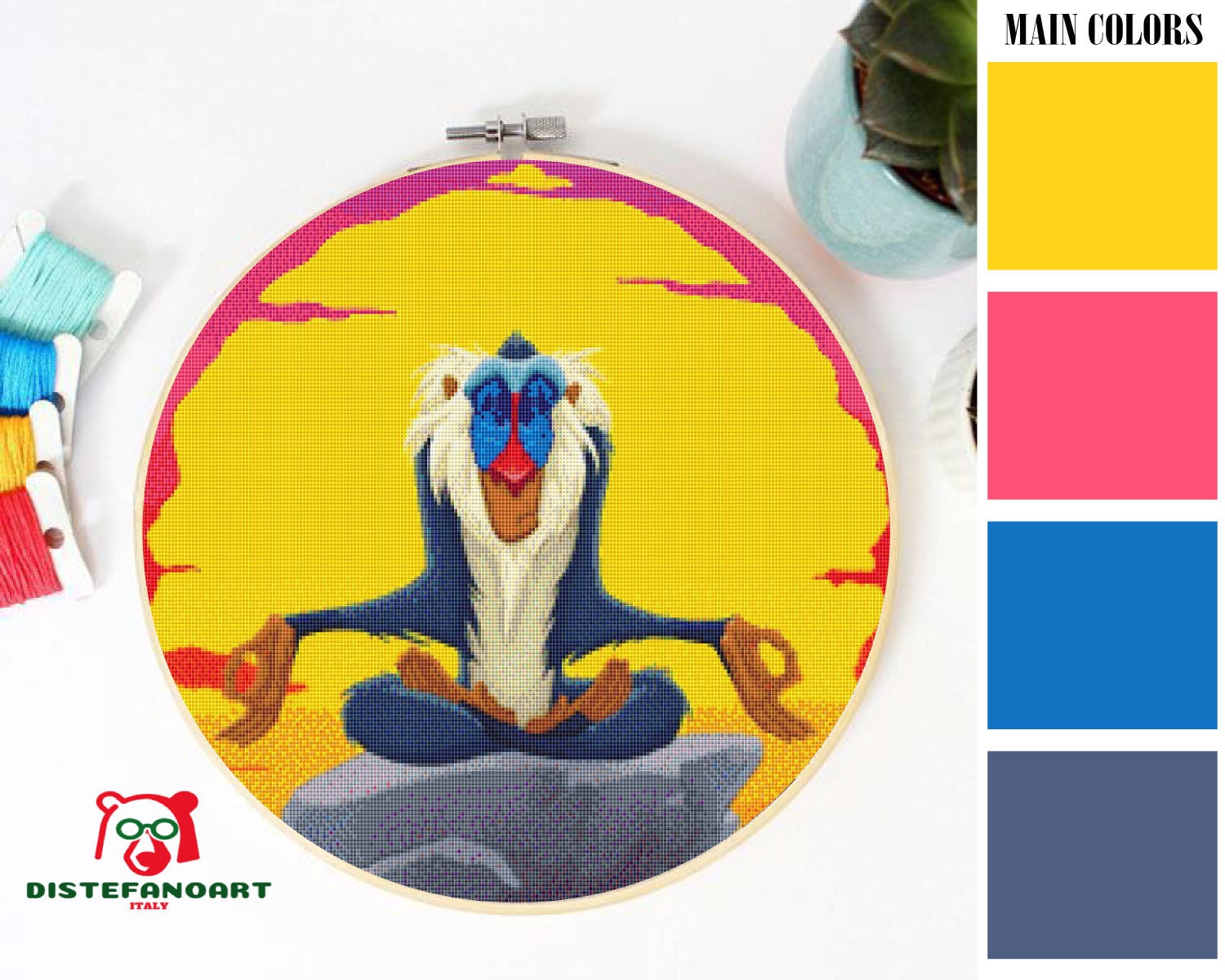 MEDITATING RAFIKI Cross Stitch Pattern PDF Embroidery Cute | Etsy