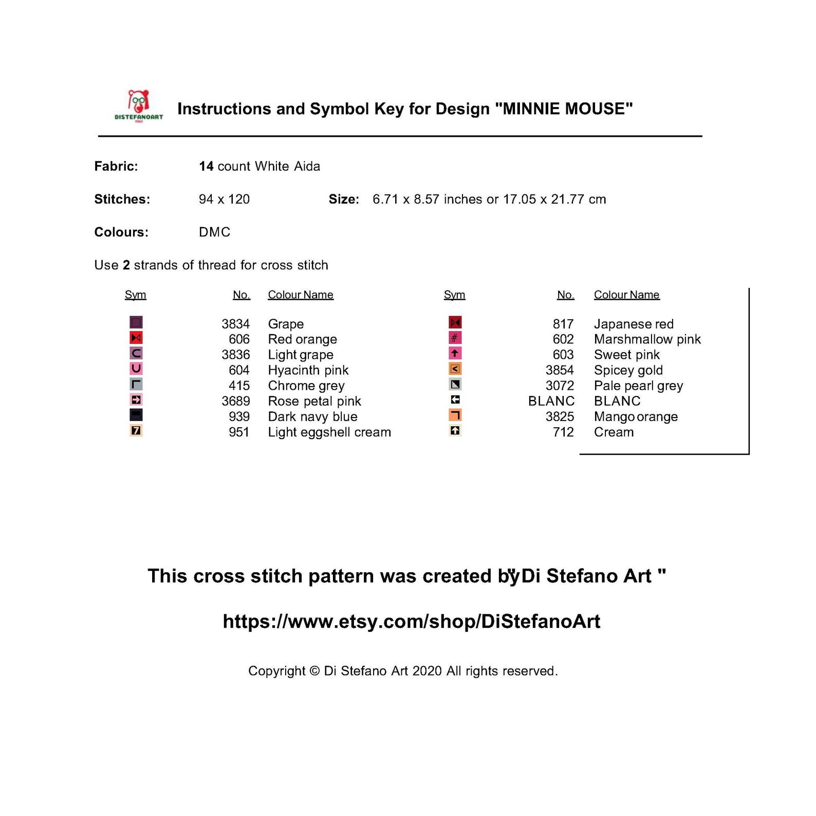 MINNIE MOUSE Cross Stitch Pattern PDF Embroidery Chart Cute | Etsy