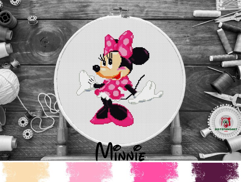 MINNIE MOUSE Cross Stitch Pattern PDF Embroidery Chart Cute - Etsy