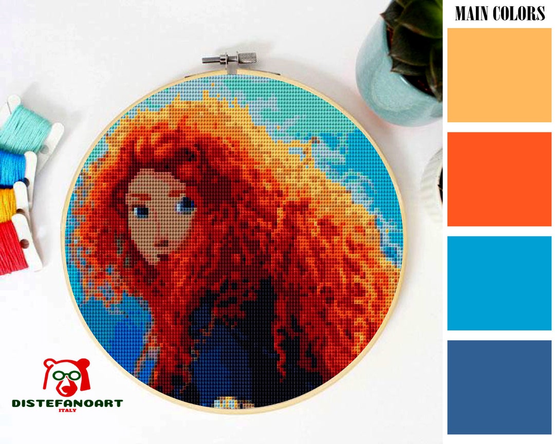 Princess MERIDA BRAVE Cross Stitch Pattern PDF, Embroidery Chart Cute ...