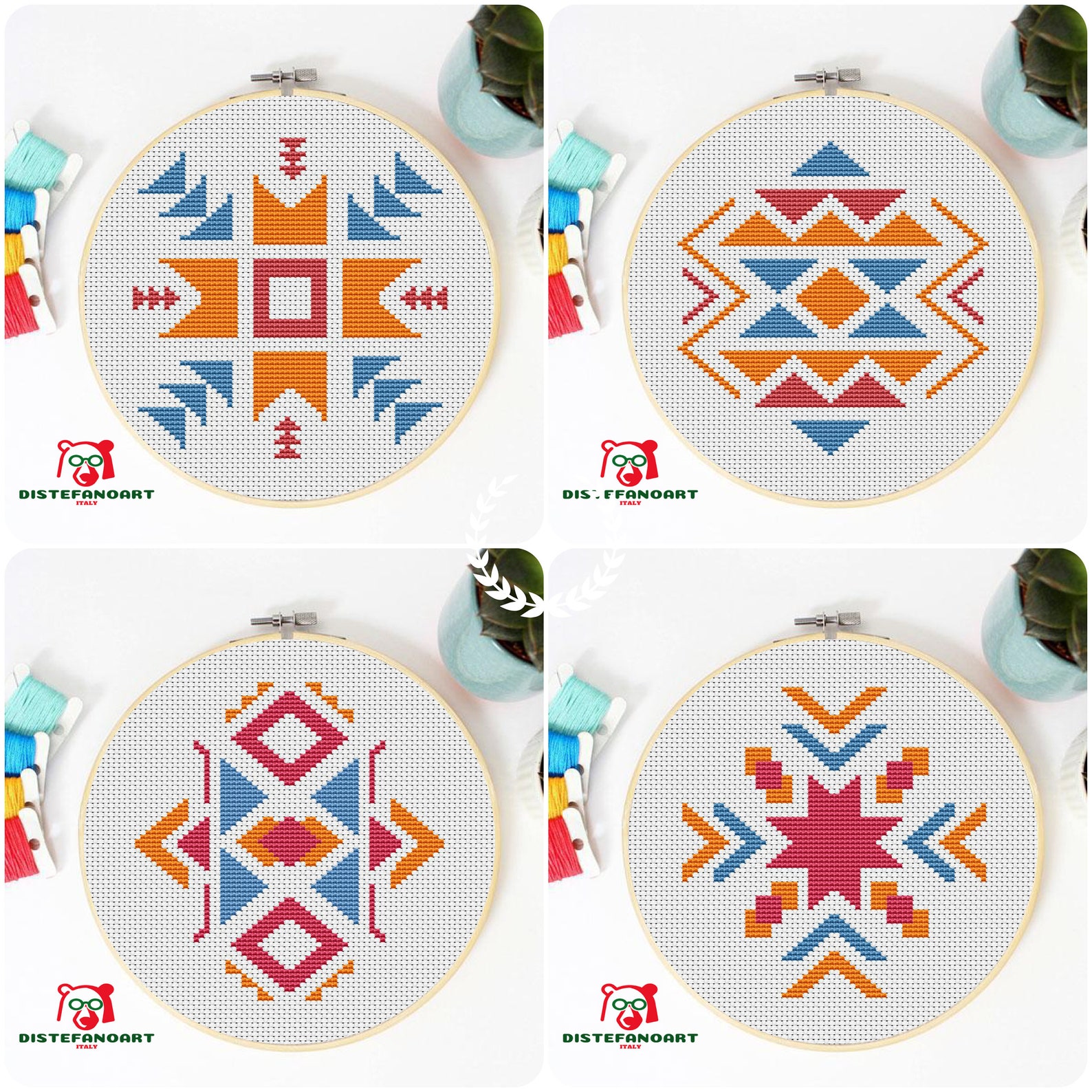 TRIBAL Cross Stitch Pattern PDF Set Aztec Embroidery Cross | Etsy